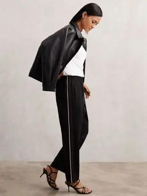 REISS Side-stripe Tapered Trousers - Black