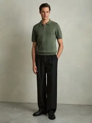 REISS Half-zip Textured-knit Polo Shirt - Green