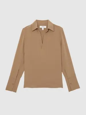 REISS Matte-silk Open-collar Blouse