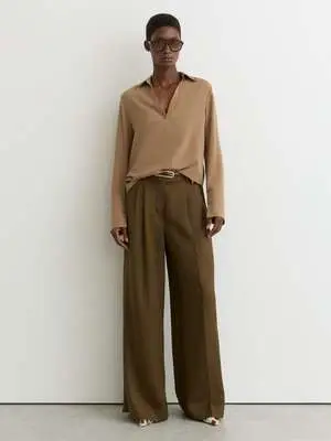 REISS Matte-silk Open-collar Blouse
