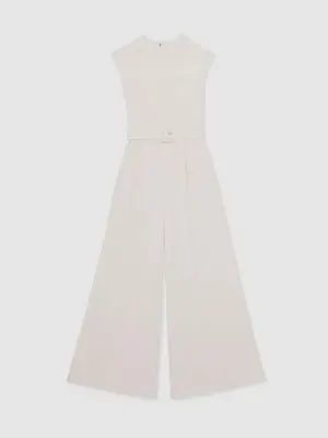 REISS Alba Sheer-panel Wide-leg Belted Jumpsuit