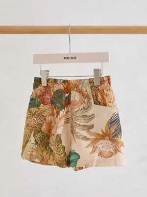 REISS 9-13 Yrs Cotton Tropical-print Tie-waist Shorts - Neutral