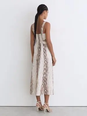 REISS Linen-blend Snake-print Midi Dress - Neutral