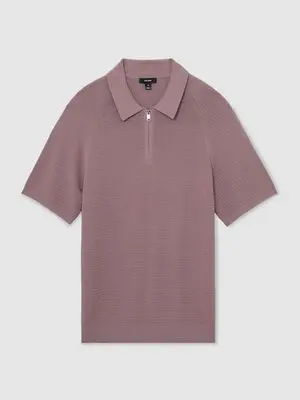 REISS Textured-knit Half-zip Polo Shirt - Plum
