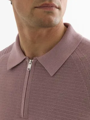 REISS Textured-knit Half-zip Polo Shirt - Plum