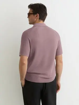 REISS Textured-knit Half-zip Polo Shirt - Plum