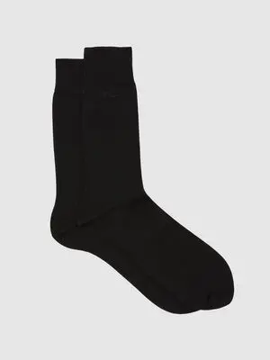 REISS Cotton-Blend Script-Logo Socks Black