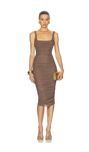 L'Agence Anya Shirred Midi Dress In . Also - Brown