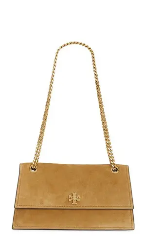 Tory Burch Kira Turnlock Suede Shoulder Bag - Tan