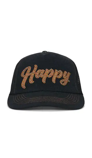 HAPPY CAPS Leather Studded Script Meshback - Black