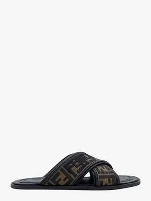 Fendi Ff Jacquard Fabric Sandals With Embroidered Logo - Black