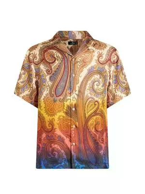 Etro Silk Bowling Shirt With Placed Degradé Paisley Print - Neutrals