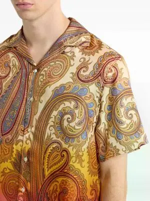 Etro Silk Bowling Shirt With Placed Degradé Paisley Print