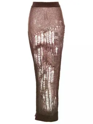 Rick Owens Spider Ziggy Ripped Maxi Skirt - Brown