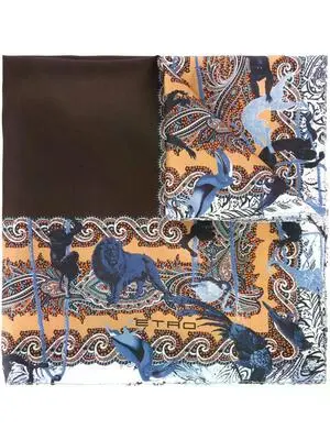 Etro Printed Border Pocket Square - Brown