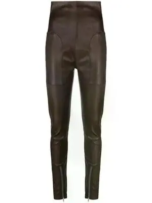 Rick Owens Skinny-cut Panelled Leather Trousers - Brown