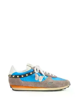 Valentino Garavani Stud Up Sneaker In Split Leather And Nylon With Butterfly Embroidery - Blue