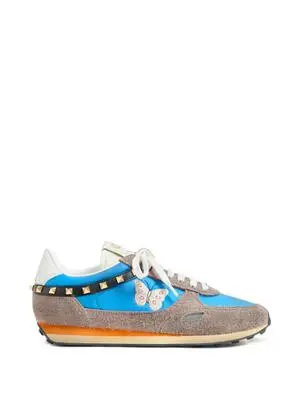 Valentino Garavani Stud Up Sneakers In Split Leather And Nylon With Butterfly Embroidery