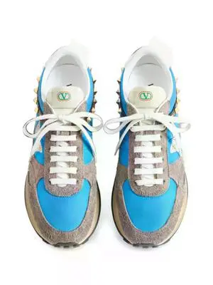 Valentino Garavani Stud Up Sneakers In Split Leather And Nylon With Butterfly Embroidery