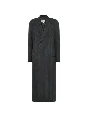 MAISON MARGIELA Herringbone-pattern Double-breasted Coat - Black