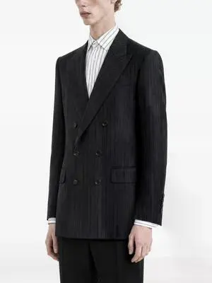 TOM FORD Stripe-pattern Double-breasted Blazer - Black