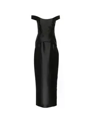Solace London Pieta Off-shoulder Peplum Waist Maxi Dress - Black