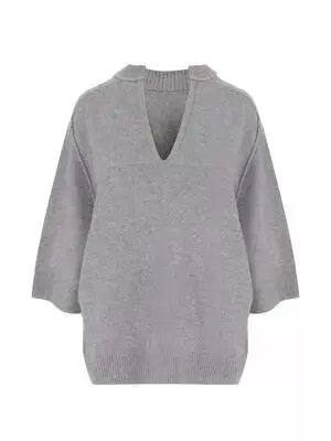 Carven Cashmere V-neck Sweater - Grey