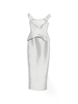 Solace London Pieta Off-shoulder Peplum-hem Maxi Dress - Silver