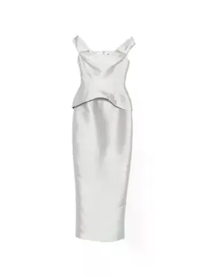 Solace London Pieta Off-shoulder Peplum-hem Maxi Dress - Silver