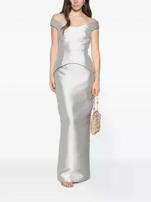 Solace London Pieta Off-shoulder Peplum-hem Maxi Dress - Silver