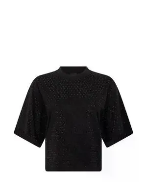 Pinko T-shirt With Rhinestones And Logo - Black