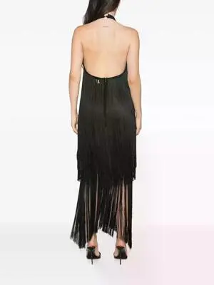 ALESSANDRO LEGORA Halterneck Midi Dress With Fringe Trim