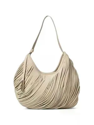 Emporio Armani Oversized Shoulder Bag In Laser-cut Crust Leather - Neutrals