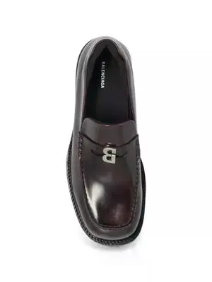 Balenciaga Square Toe Loafers With Metallic B Logo - Brown
