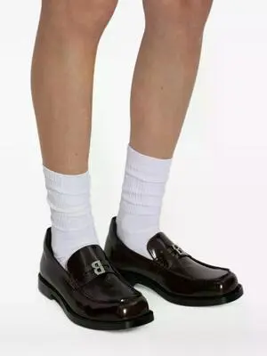 Balenciaga Square Toe Loafers With Metallic B Logo - Brown