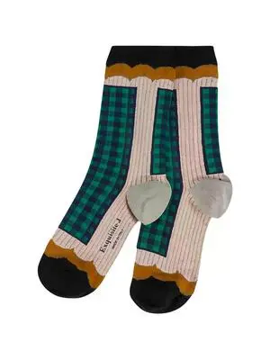 EXQUISITE J Check-pattern Ribbed Socks - Neutrals