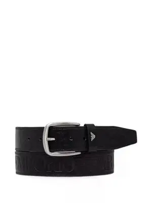 Emporio Armani Leather-tongue Belt With An Embossed-logo And Metal-buckle - Black