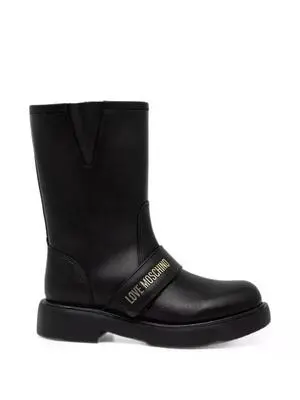 Moschino Logo-strap Leather Boots - Black