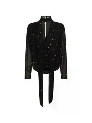 GESTUZ Polka-dot Tie-neck Blouse - Black