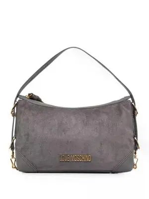 Moschino Logo-plaque Suede-effect Shoulder Bag - Grey