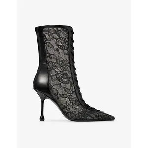 JIMMY CHOO Scarlett 95 Lace And Leather Ankle Boots - Black/black