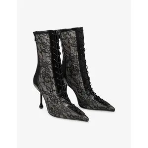 JIMMY CHOO Scarlett 95 Lace And Leather Ankle Boots