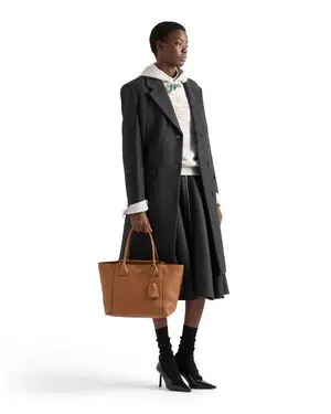 Prada Large Leather Tote Bag - Cognac