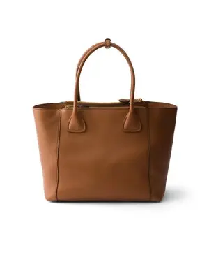 Prada Large Leather Tote Bag - Cognac