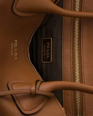 Prada Large Leather Tote Bag - Cognac