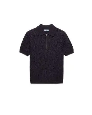 Prada Short-sleeved Wool And Mouliné Cashmere Polo Sweater - Dark Brown/slate