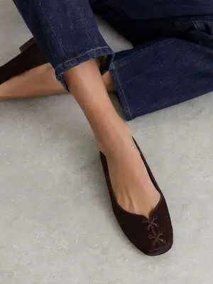 REISS Pony Hair-effect Leather Lace-up Ballet Flats