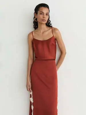 REISS Satin Midi Skirt With Floral Lace Trim