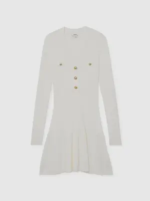 REISS Lavelle Knitted Button-detail Mini Dress - Cream