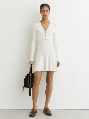 REISS Lavelle Knitted Button-detail Mini Dress - Cream
